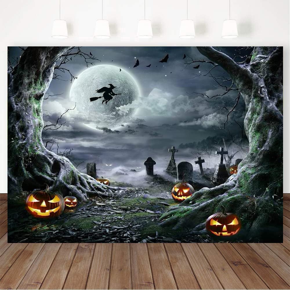 7X5FT Halloween Photography Backdrop Witch Horror Moon Night Scary ...