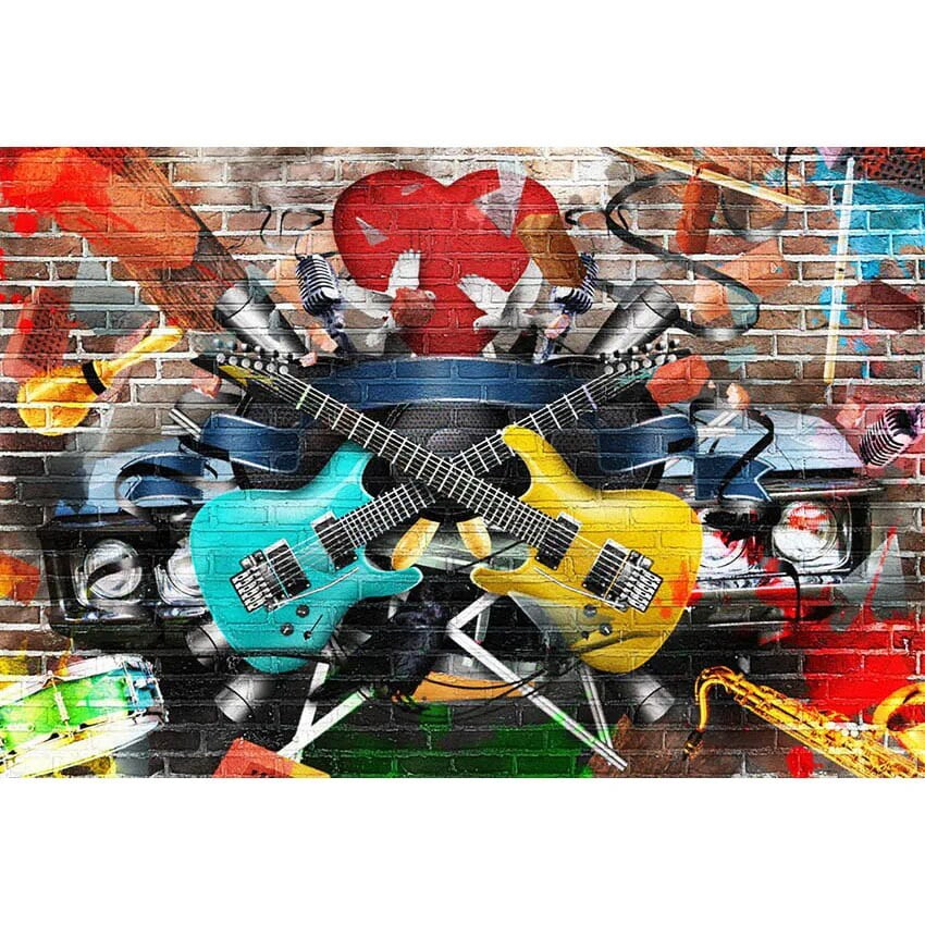 7X5FT Vinyl Photography Backdrops Color Graffiti Music Brick Wall Photo ...