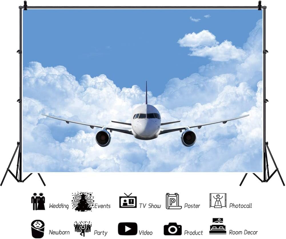 7X5Ft Airplane Backdrop Blue Sky White Clouds Flying Aircraft ...