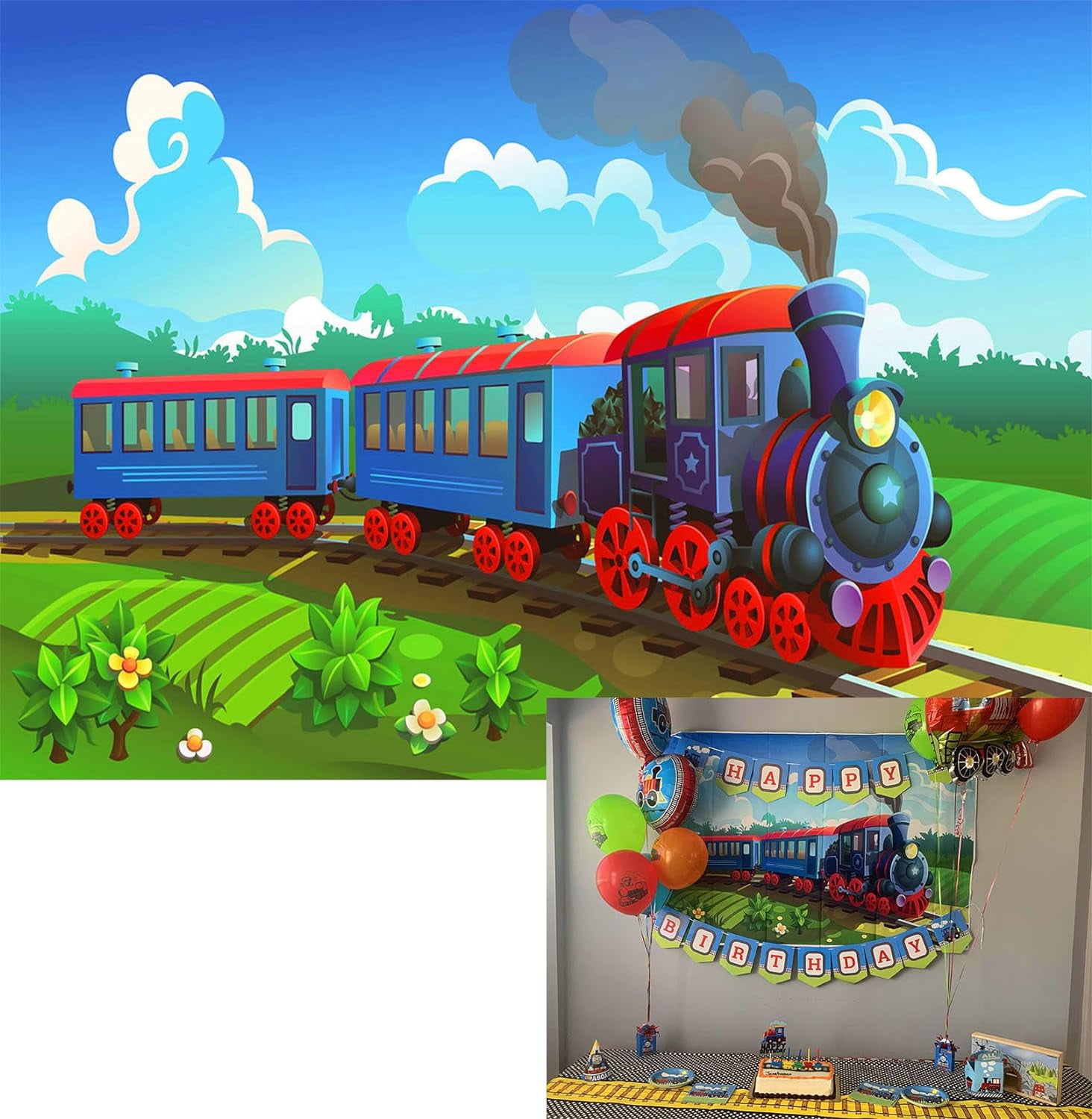 7X5Ft (Approx. 2.1X1.5M) Stream Train Party Theme Background ...