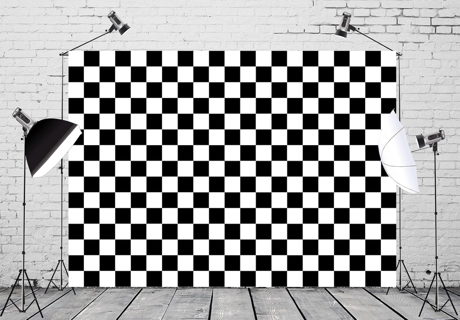 7X5Ft Fabric Black And White Checkered Backdrop Checkers Backdrop ...