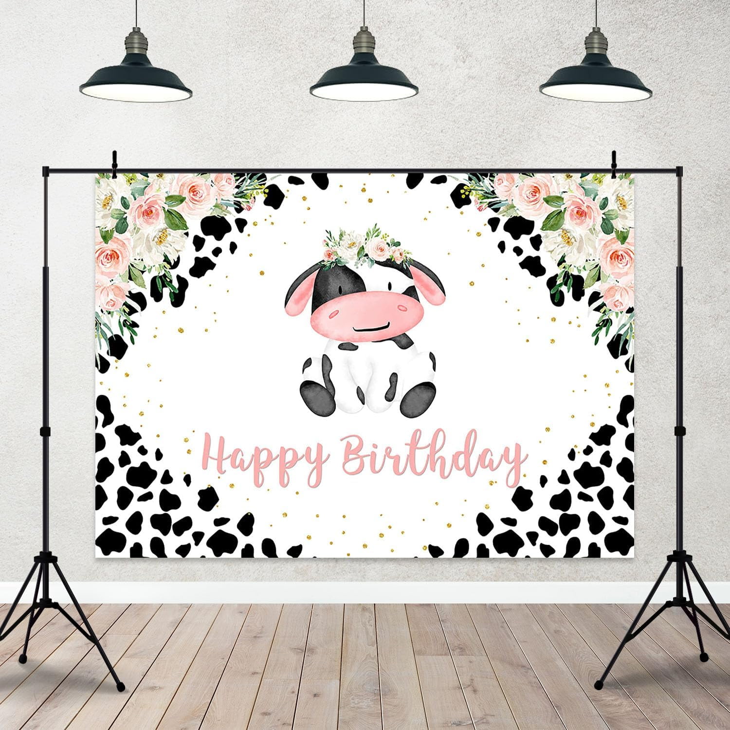7X5Ft Holy Cow Birthday Party Backdrop Blush Pink Floral Cow Print ...