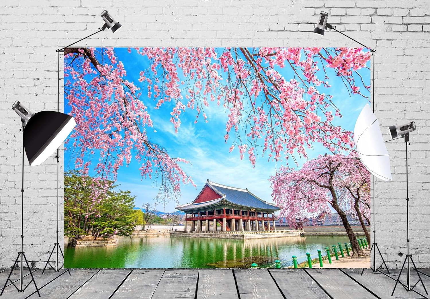 7X5Ft Japan Cherry Blossoms Backdrop Mount Fuji Cherry Blossoms Lake ...