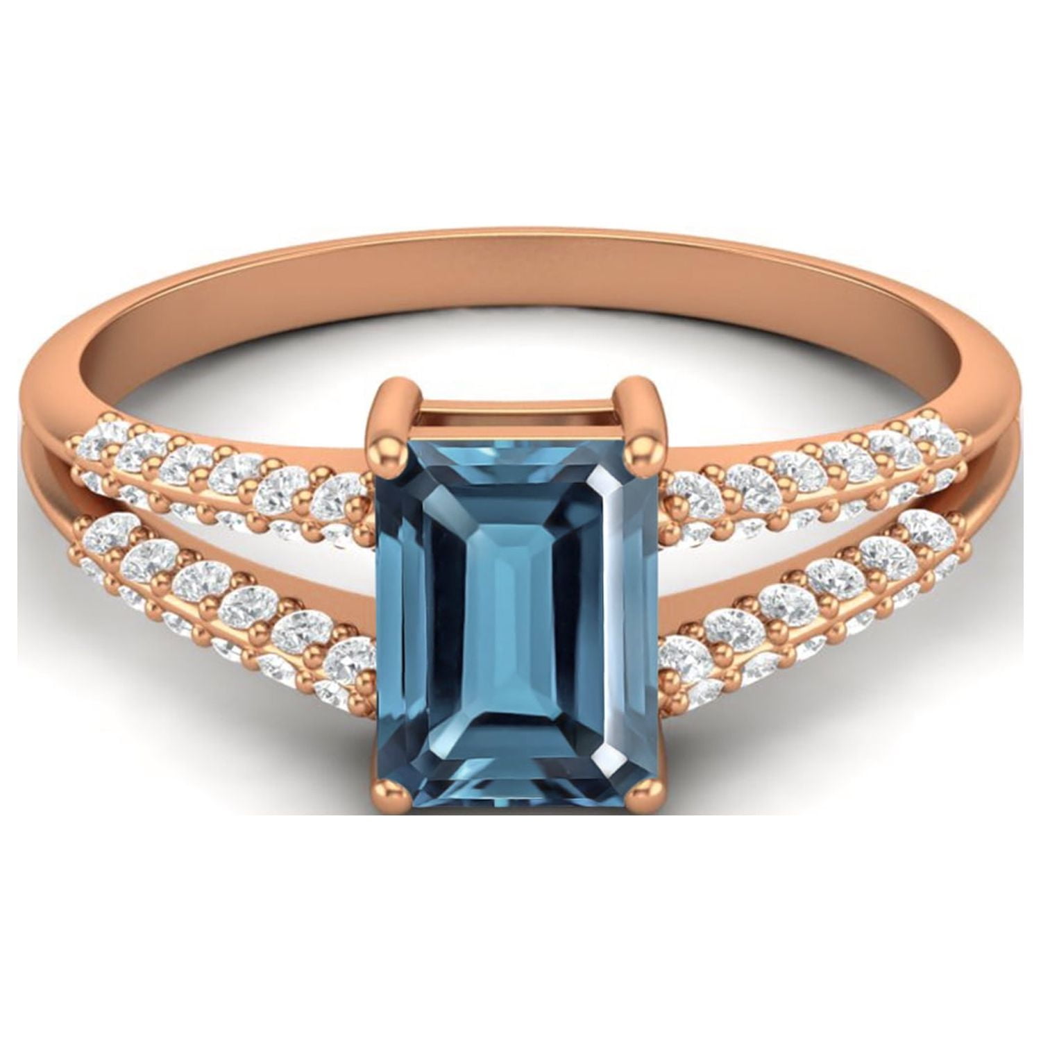 7X5MM Emerald Cut London Blue Topaz 925 Sterling Silver Rose Plated ...