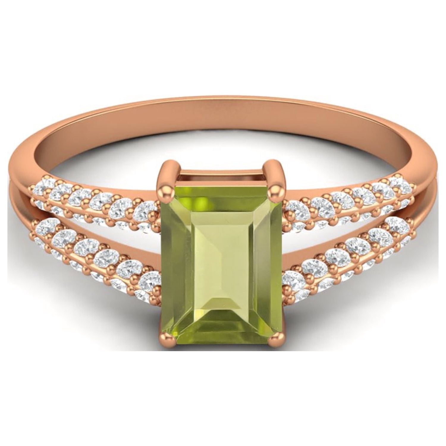 7X5MM Emerald Cut Peridot 925 Sterling Silver Rose Plated Solitaire ...