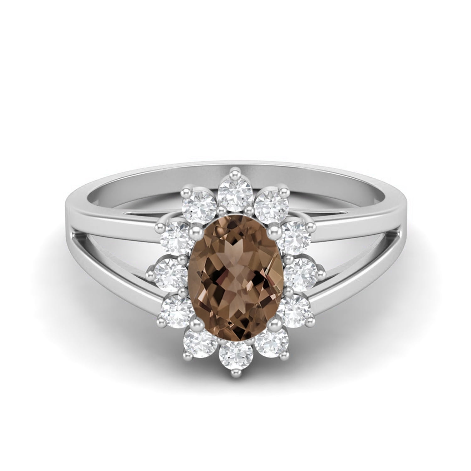 7X5MM Oval Shape Smoky Quartz 925 Sterling Silver Split Shank Valentines Day Gifts Ring ...