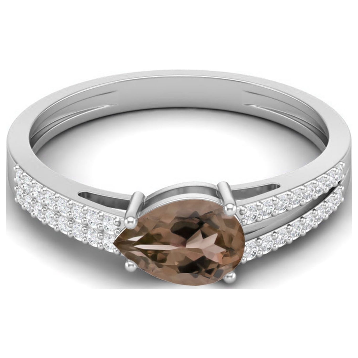7X5MM Pear Smoky Quartz 925 Sterling Silver Split Shank Women Valentines Day Gifts Ring ...