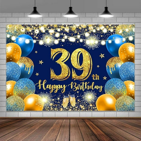7X5ft Happy 39th Birthday Backdrop, Blue Balloon Birthday Background ...
