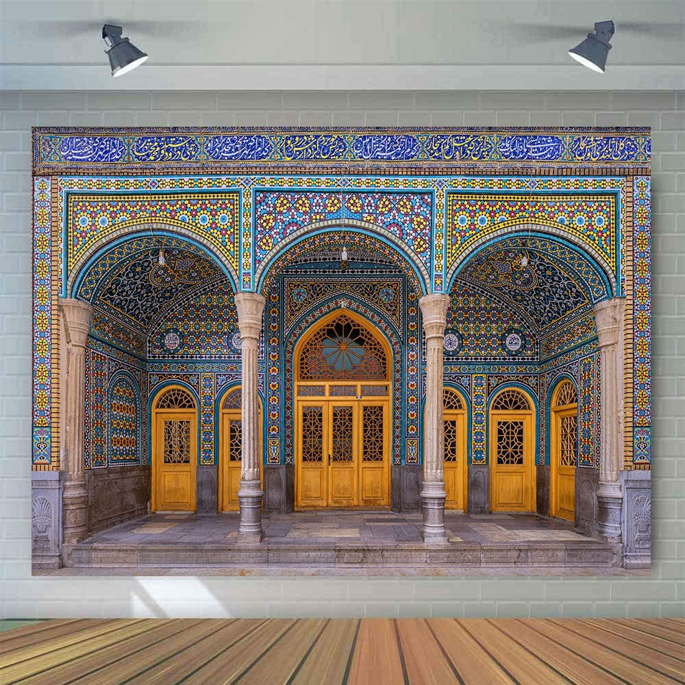 7X5ft Islam Mosque Backdrop Wall Painting Arch Gate and Window Stone ar ...