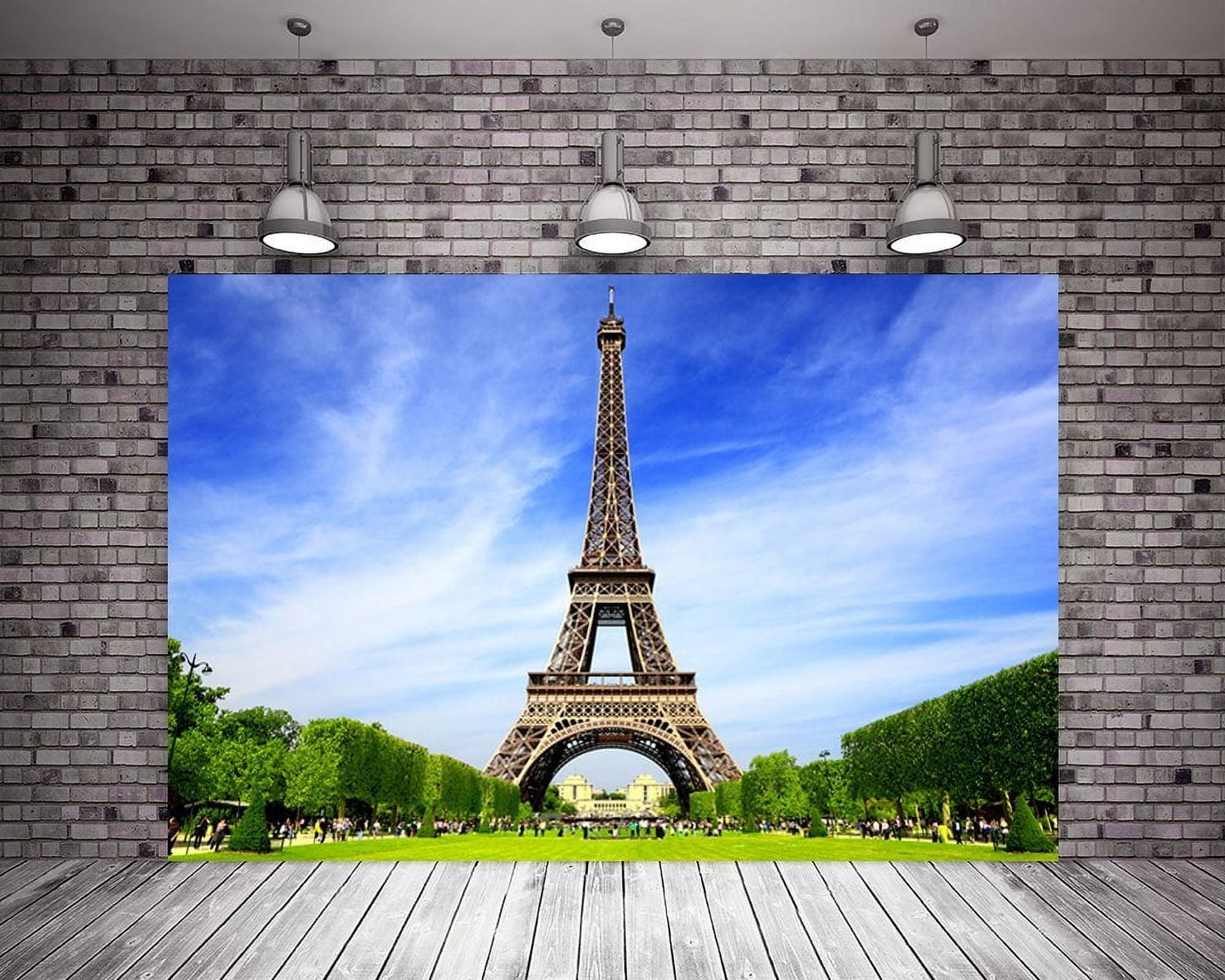 7X5ft Paris Eiffel Tower Backdrop Square Green Trees White Clouds ...