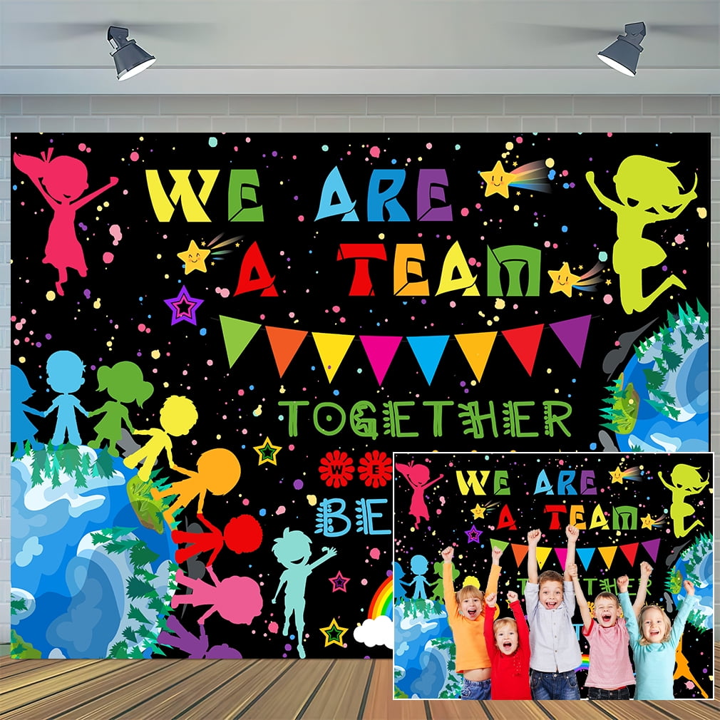 7X5ft Teamwork Backdrop Colorful Confetti Rainbow Earth Celebrations ...