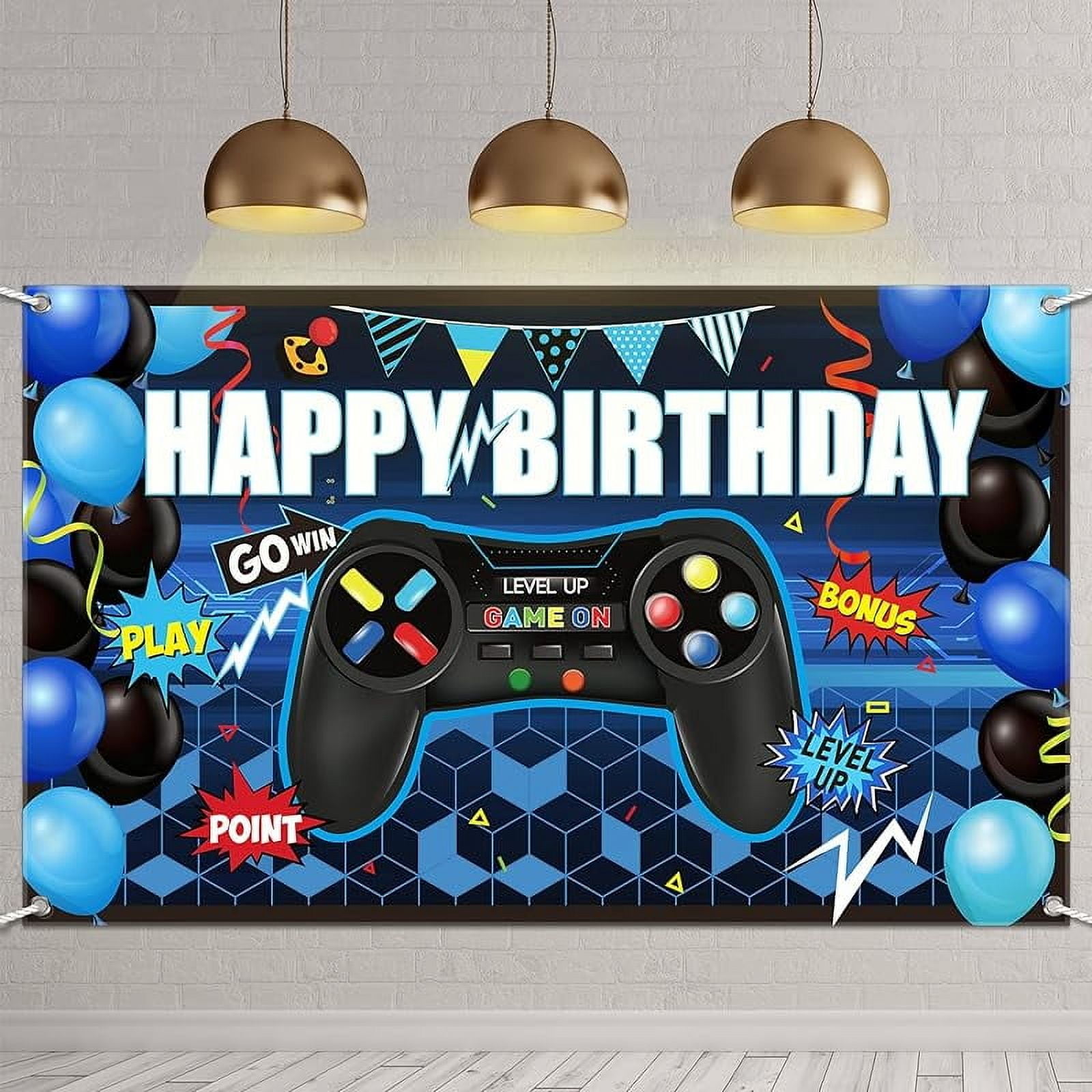 7X5ft Video Game Happy Birthday Backdrop Game on Birthday Party Backdrop Banner Level up Gaming ...