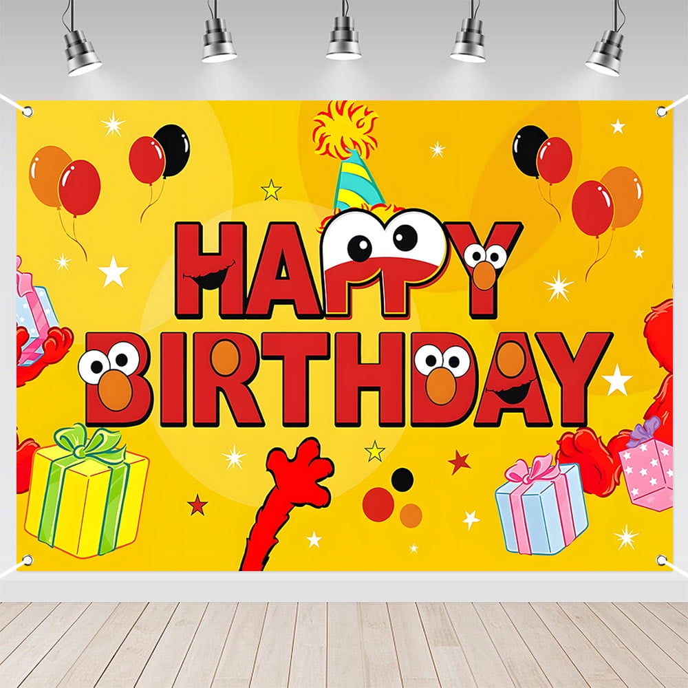 7X5ft Yellow Red Cartoon Doll Cookies Birthday Backdrop for Kids Party ...