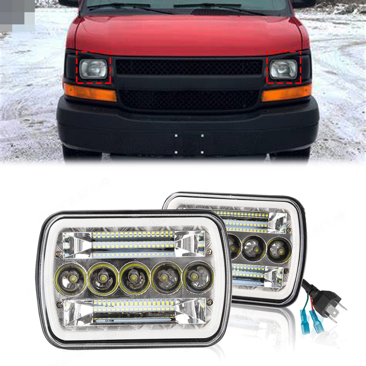7X6" 5x7 LED Headlight Hi/Lo Beam DRL For Chevy Express Cargo Van 1500 ...