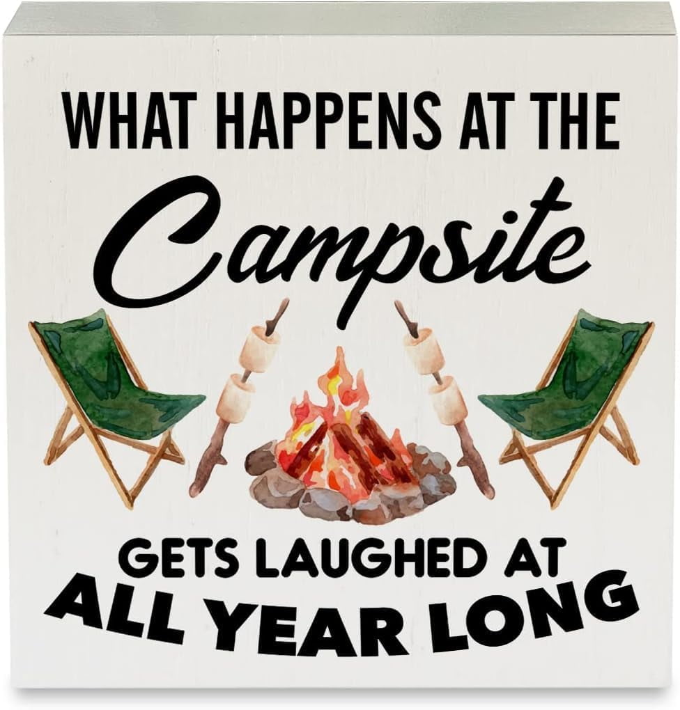 7X7 Inch Camping Campsite Wood Box Sign Rustic What Happens At The ...