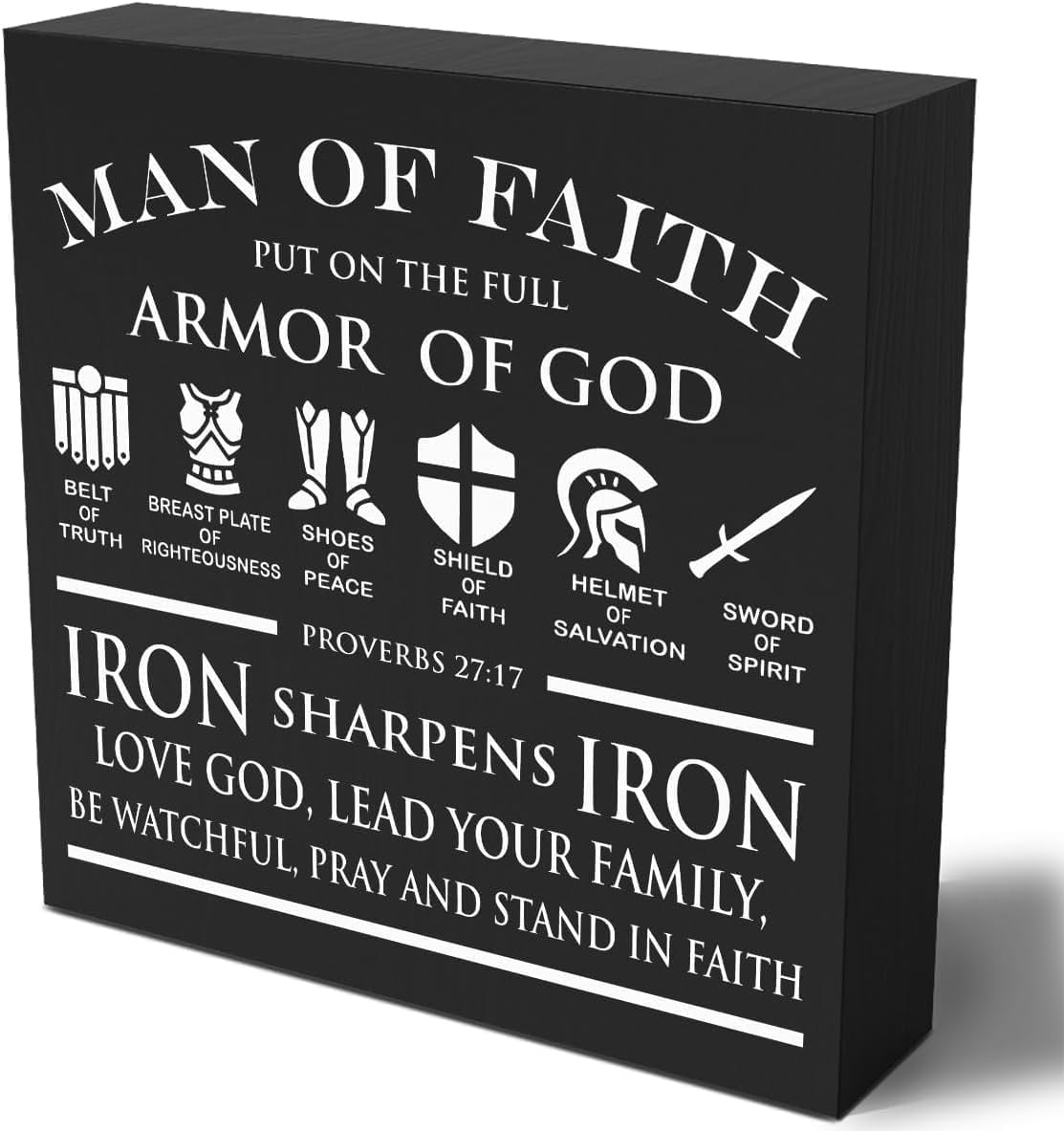 7X7 Inch Christian Wooden Box Sign Plaque Man Of Faith Put On The Full ...