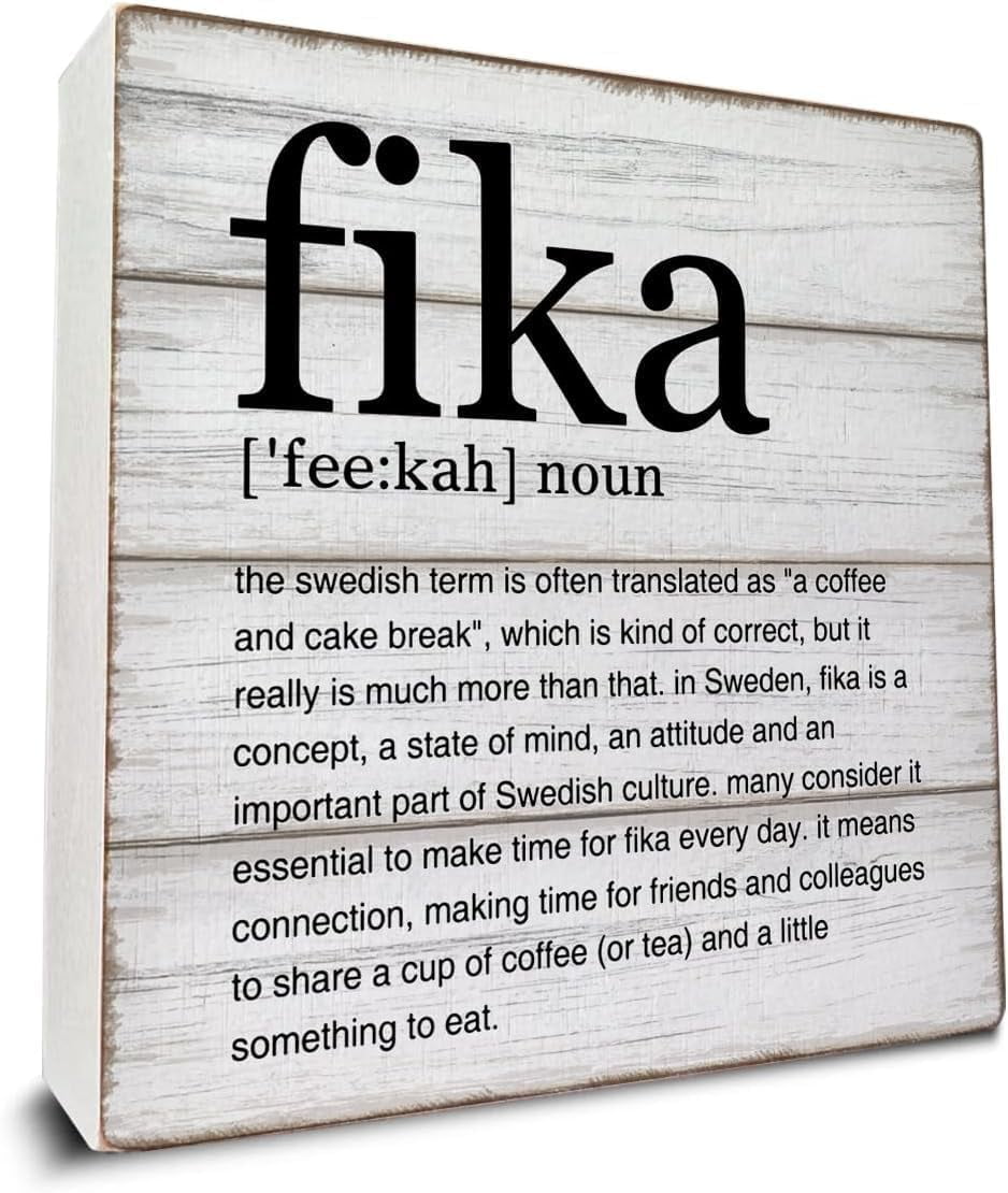 7X7 Inch Fika Definition Art Wooden Box Sign Fika Swedish Desk ...