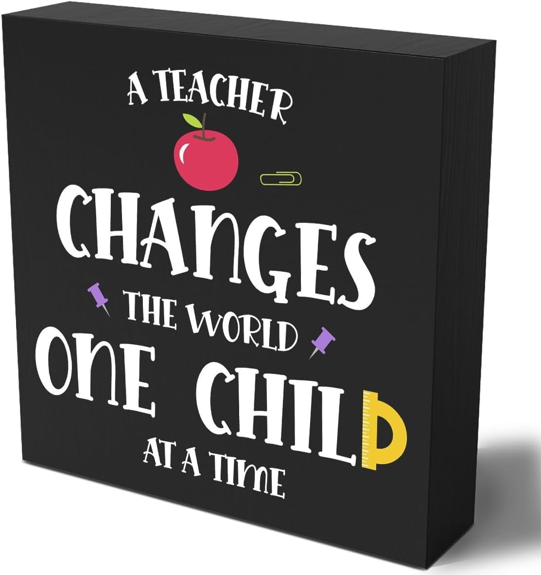 7X7 Inch Funny Teacher Wooden Box Sign Plaque A Teacher Changes The ...