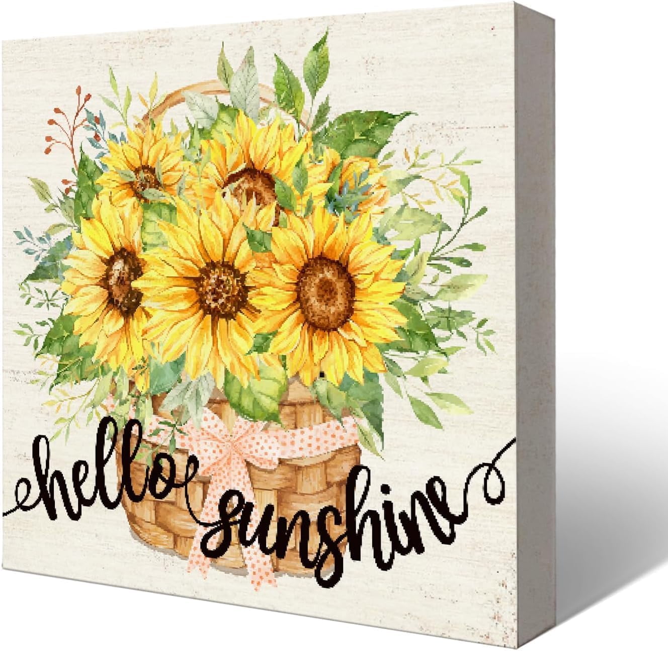7X7 Inch Hello Sunshine Summer Wood Box Sign Desk,Sunflower Decor ...