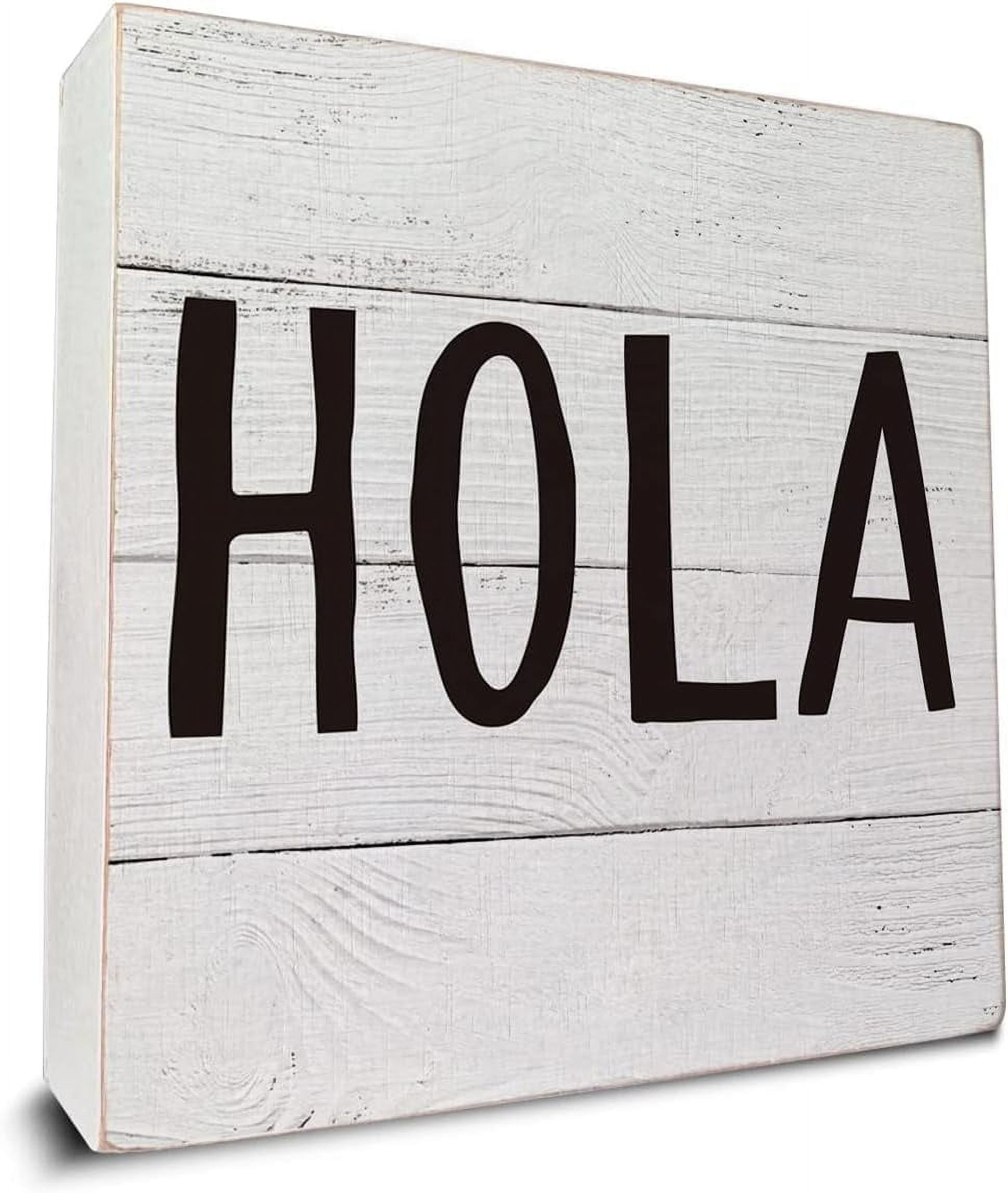 7X7 Inch Hola Wooden Box Sign Desk Decor, Spanish Classroom Quote Wood ...