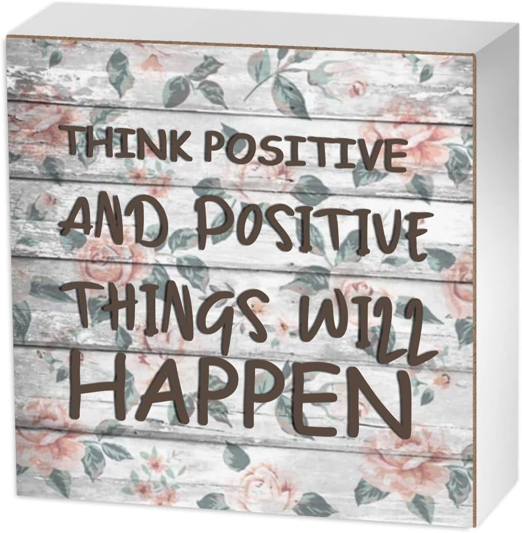 7X7 Inch Inspirational Wall Art Decor Wood Box Sign - Think Positive ...