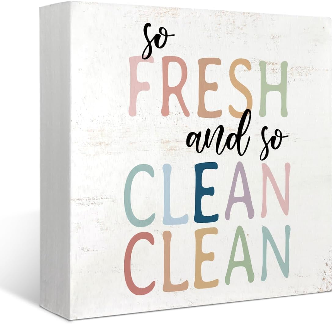 7X7 Inch Kids Bathroom Decor Wood Box Sign,So Fresh And So Clean Wood ...