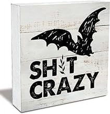 7X7 Inch Rustic Crazy Wood Box Sign Fall Bat Wooden Box Sign Halloween ...