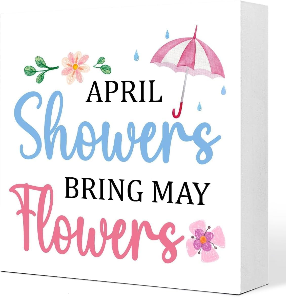 7X7 Inch Spring Wood Box Sign,Funny Spring Plaque Decor,April Showers ...