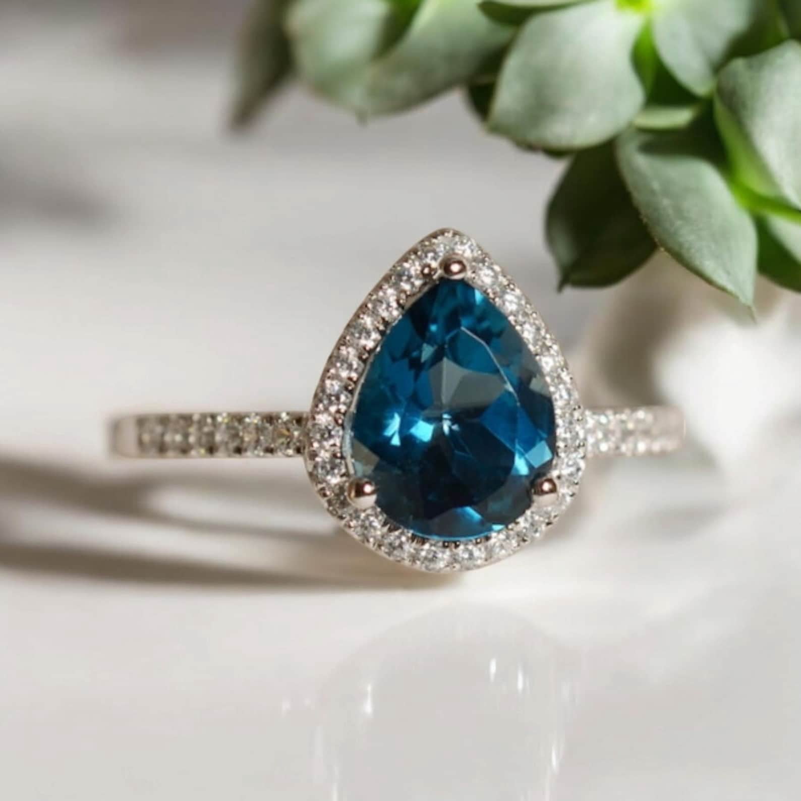 7X9 mm Natural Sky Blue Topaz Ring, Natural London Blue Topaz Ring ...