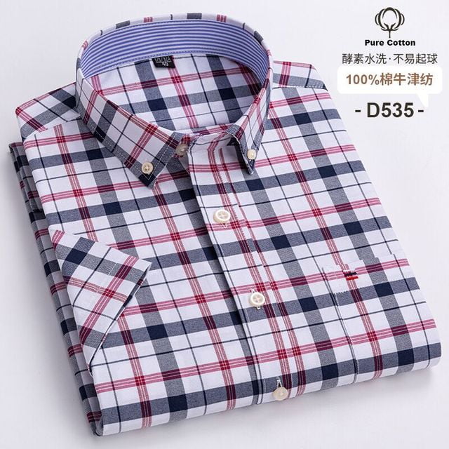 7XL 2024 Summer Formal Men‘s T-Shirt Short Sleeve Plaid Stripes Cotton ...