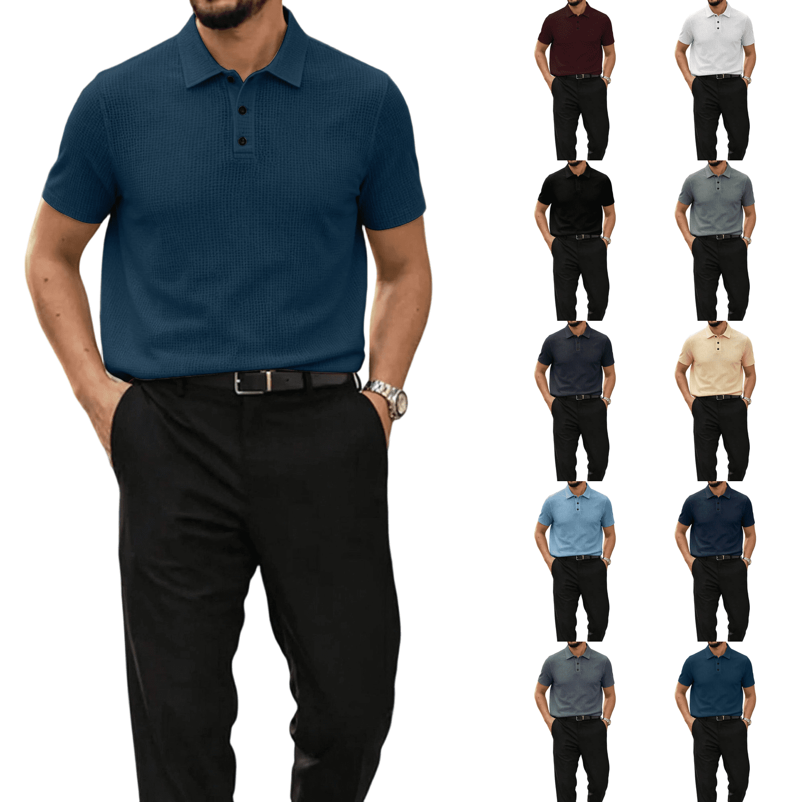 7XL Men's Solid Mesh Short Sleeve Classic Golf Polo Shirt Blue M ...
