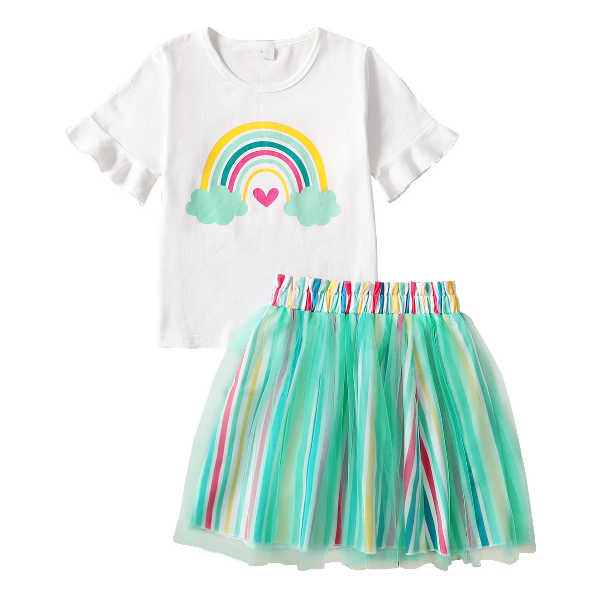 7Y Kids Girls Clothes Little Girls 2PCS Outfits Flare Sleeve Round ...