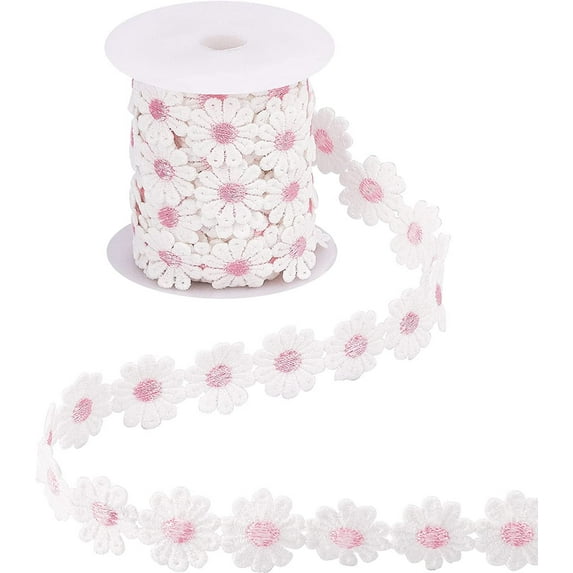 7Yards Lace Daisy Flower Edging Trim Ribbon 25mm Wide Polyester Flower ...