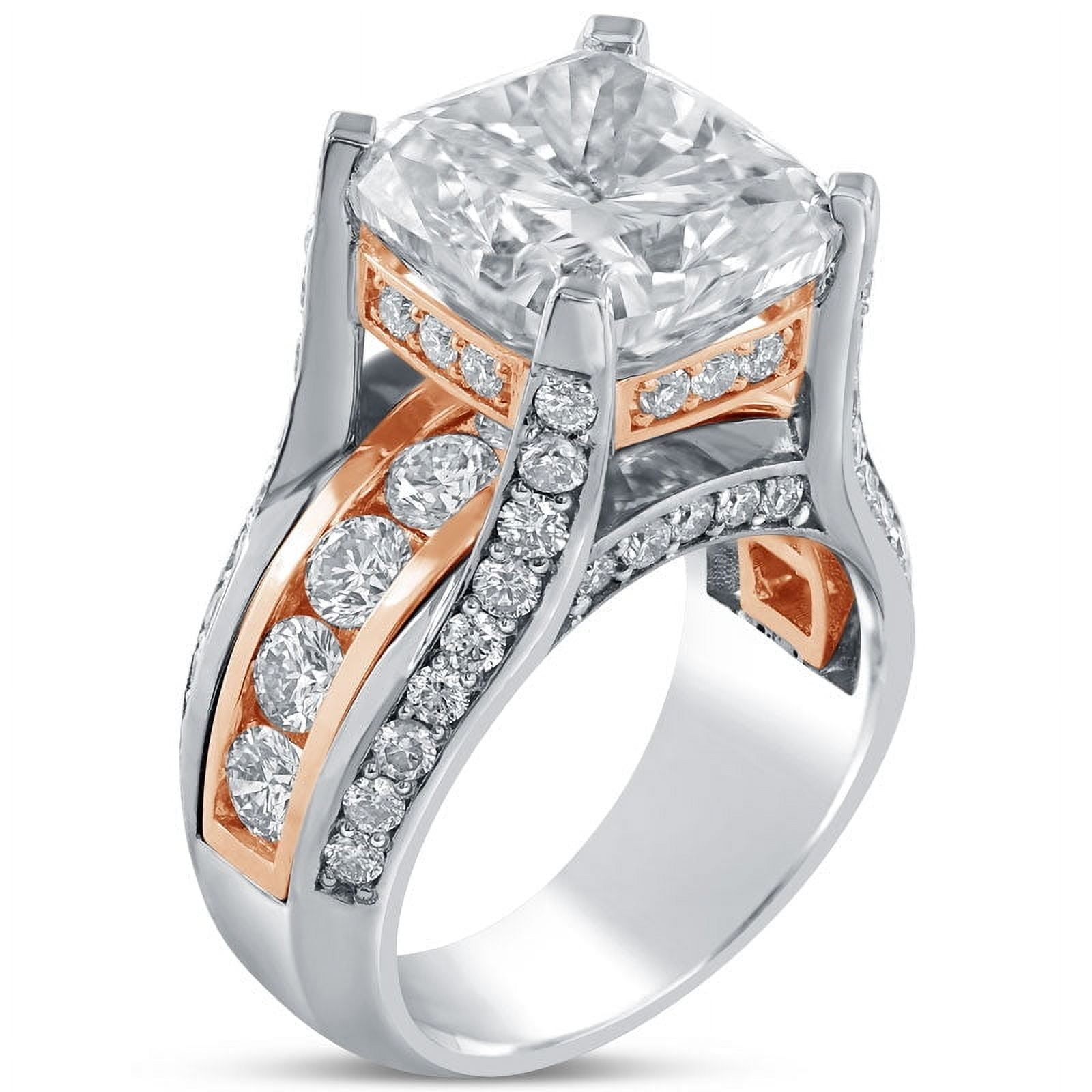 7ctw Forever One Cushion Moissanite With Channel Set Diamonds Two Tone ...