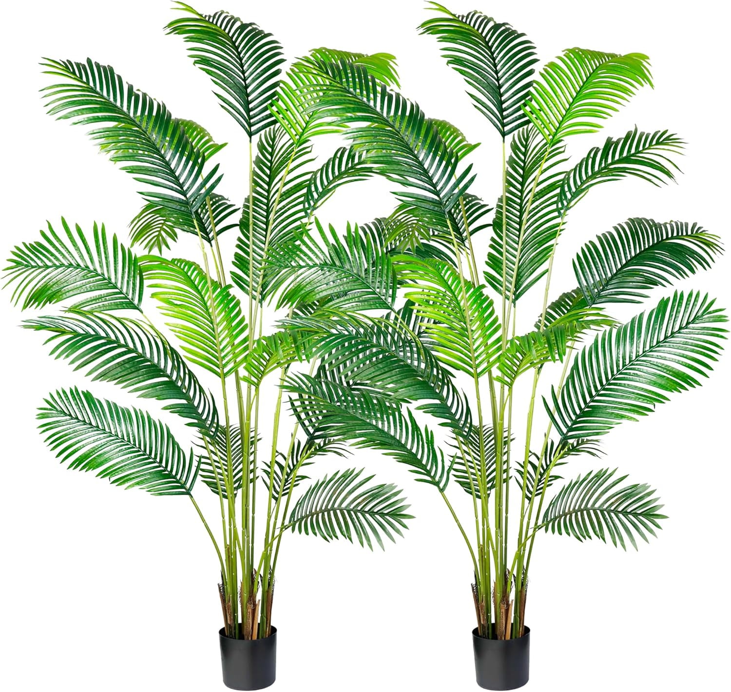 7ft 2-Pack Artificial Areca Palm Plant in Pot, Fake Tropical Cane Palm ...