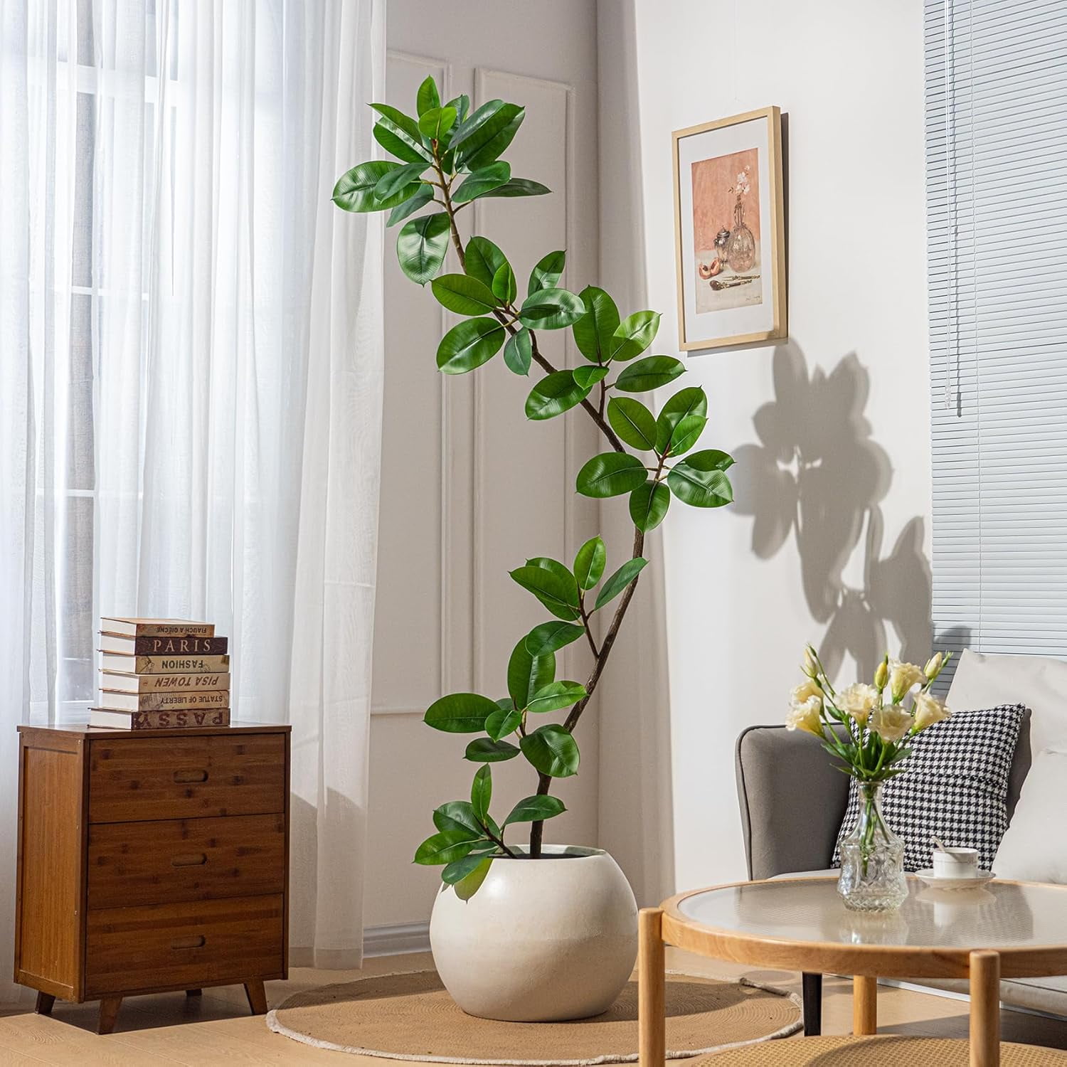 7ft 7 Head Artificial Rubber Tree Adjustable Fake Tall Plant ...