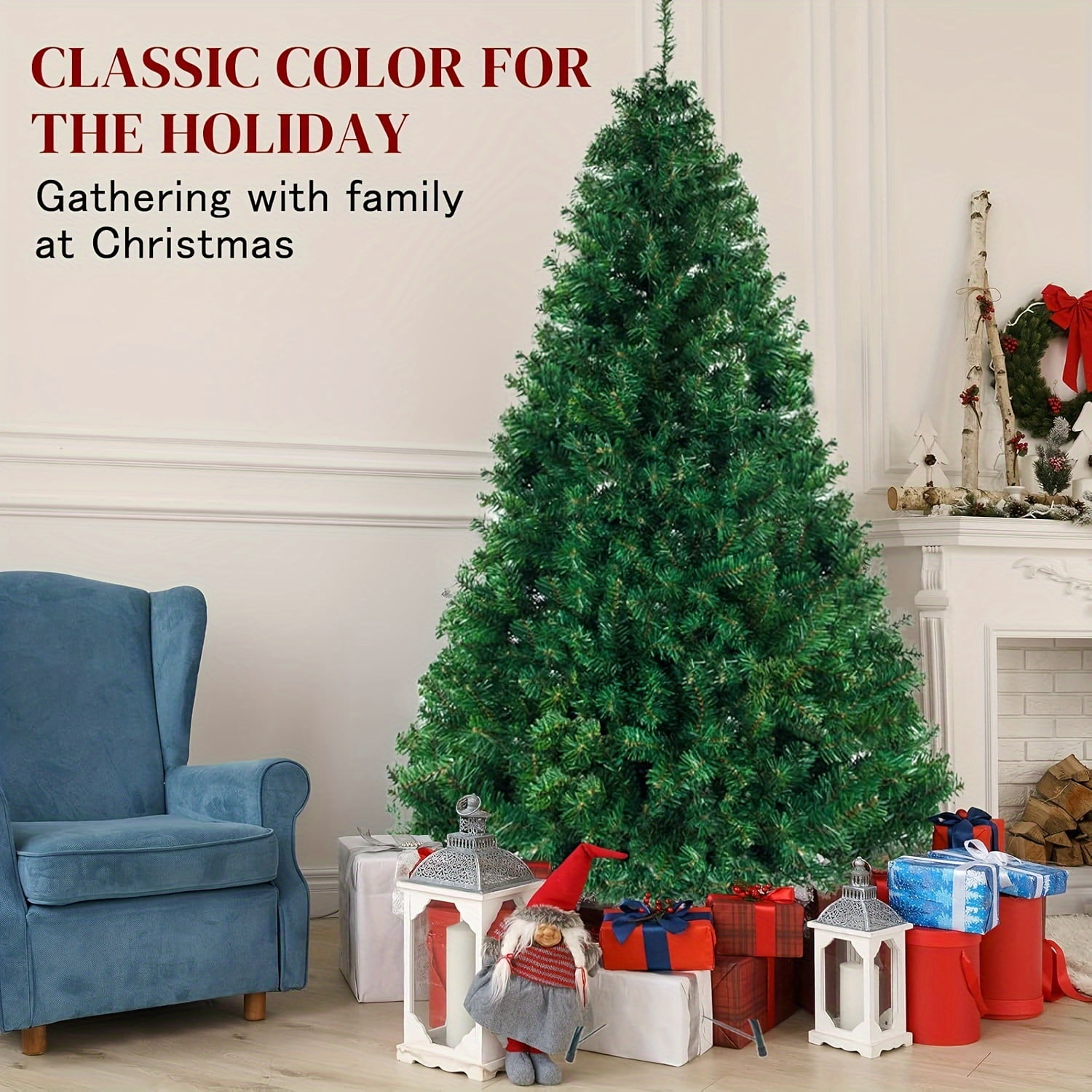 7ft/8ft Artificial Christmas Tree with Stand & Skirt, Easy Assembly ...