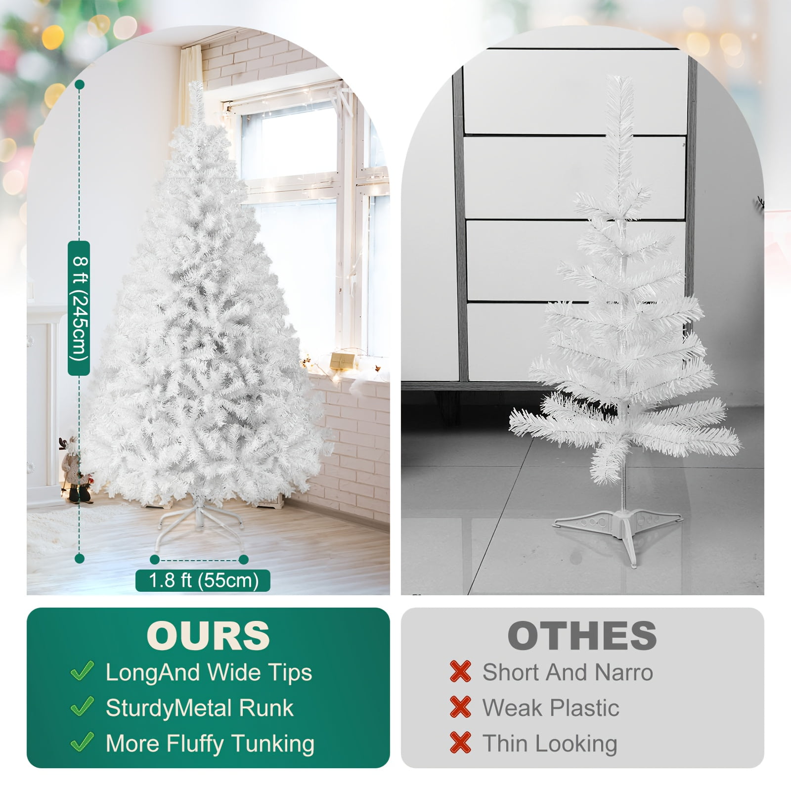 7ft/8ft Full Artificial Christmas Tree - Realistic Pine, 1000/1300 ...