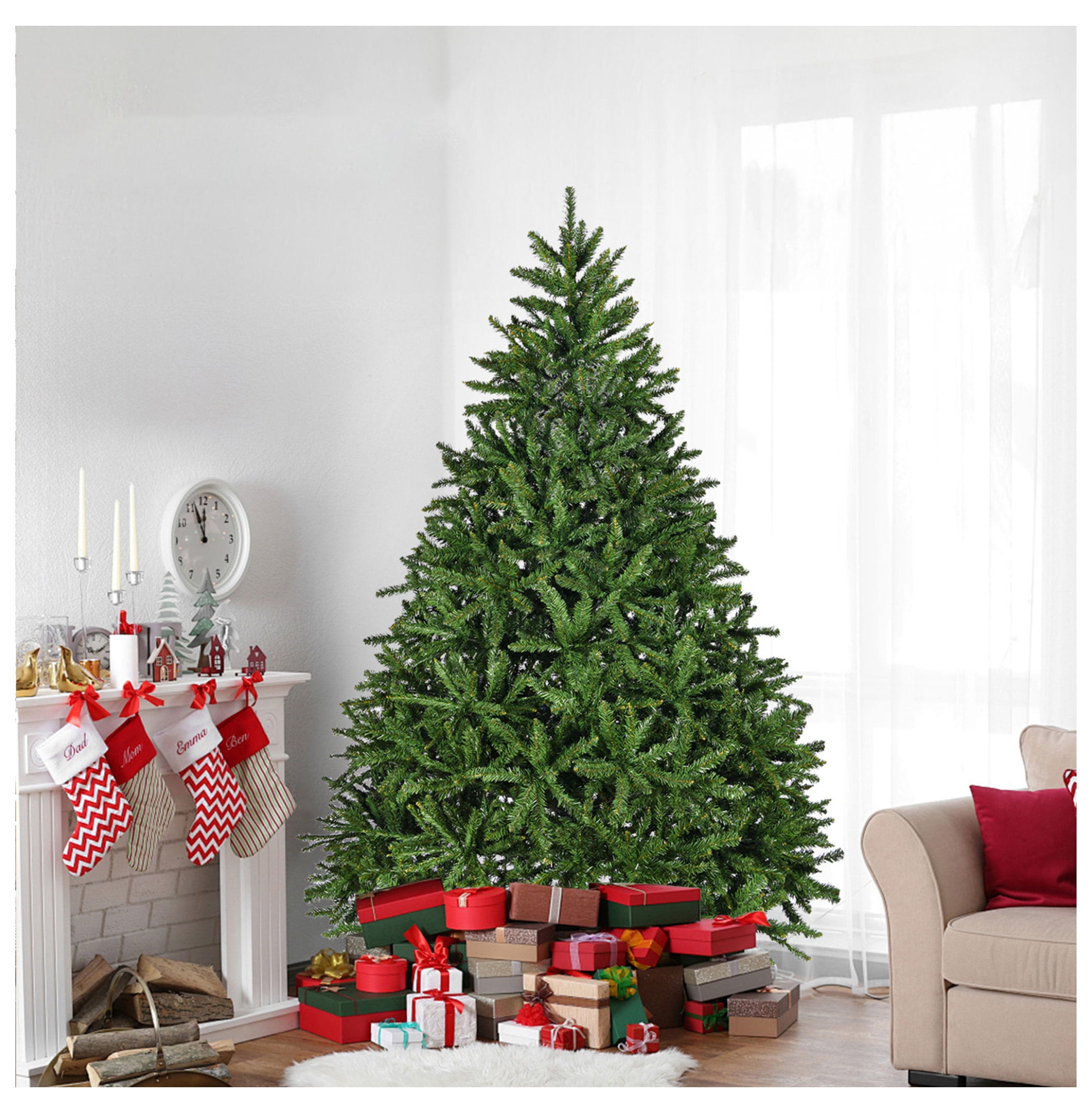 7ft Artificial Christmas Tree, Premium Unlit Hinged Spruce Full Tree ...