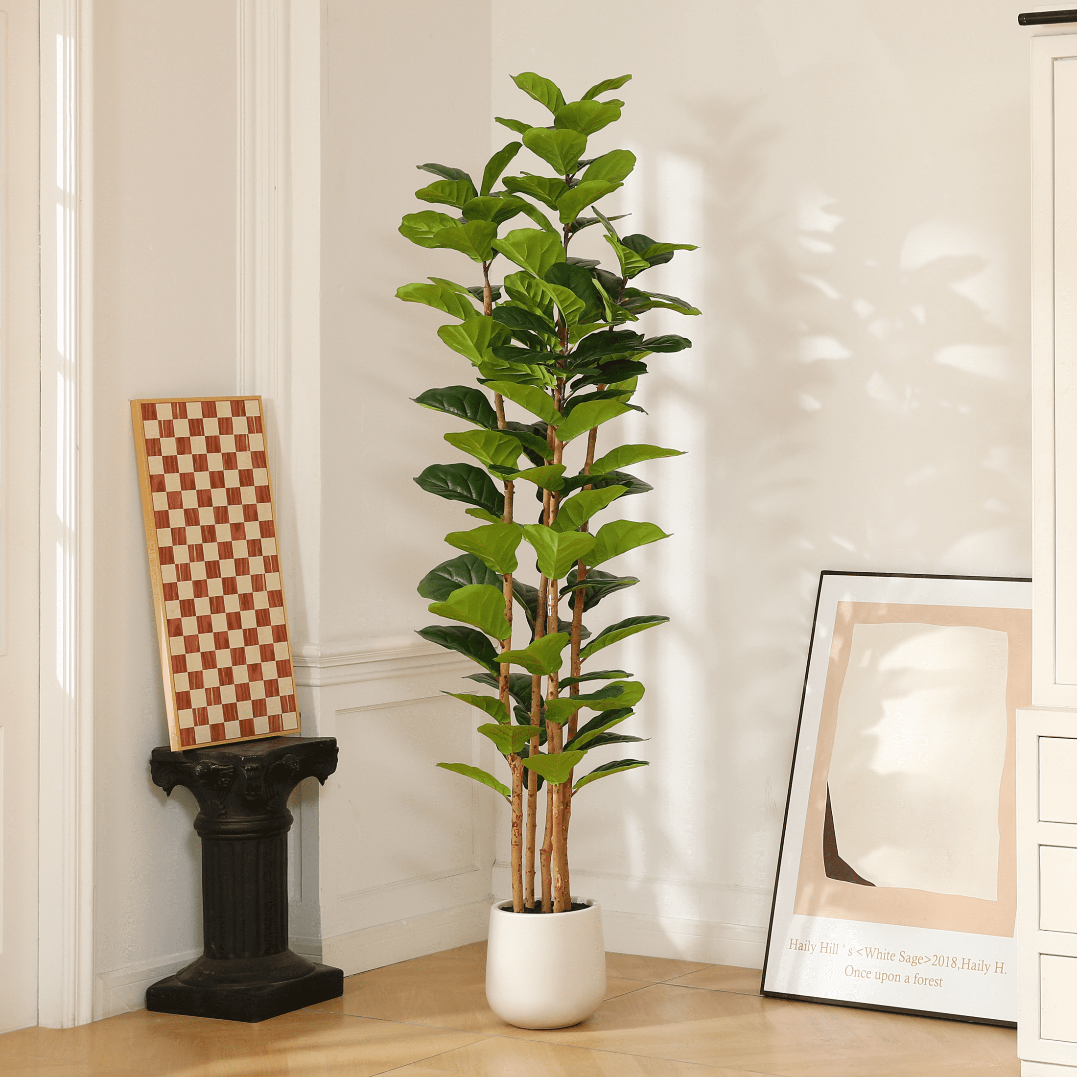 7ft Artificial Fiddle Leaf Fig Tree - Set of 5 Wooden Trunks in One Pot ...