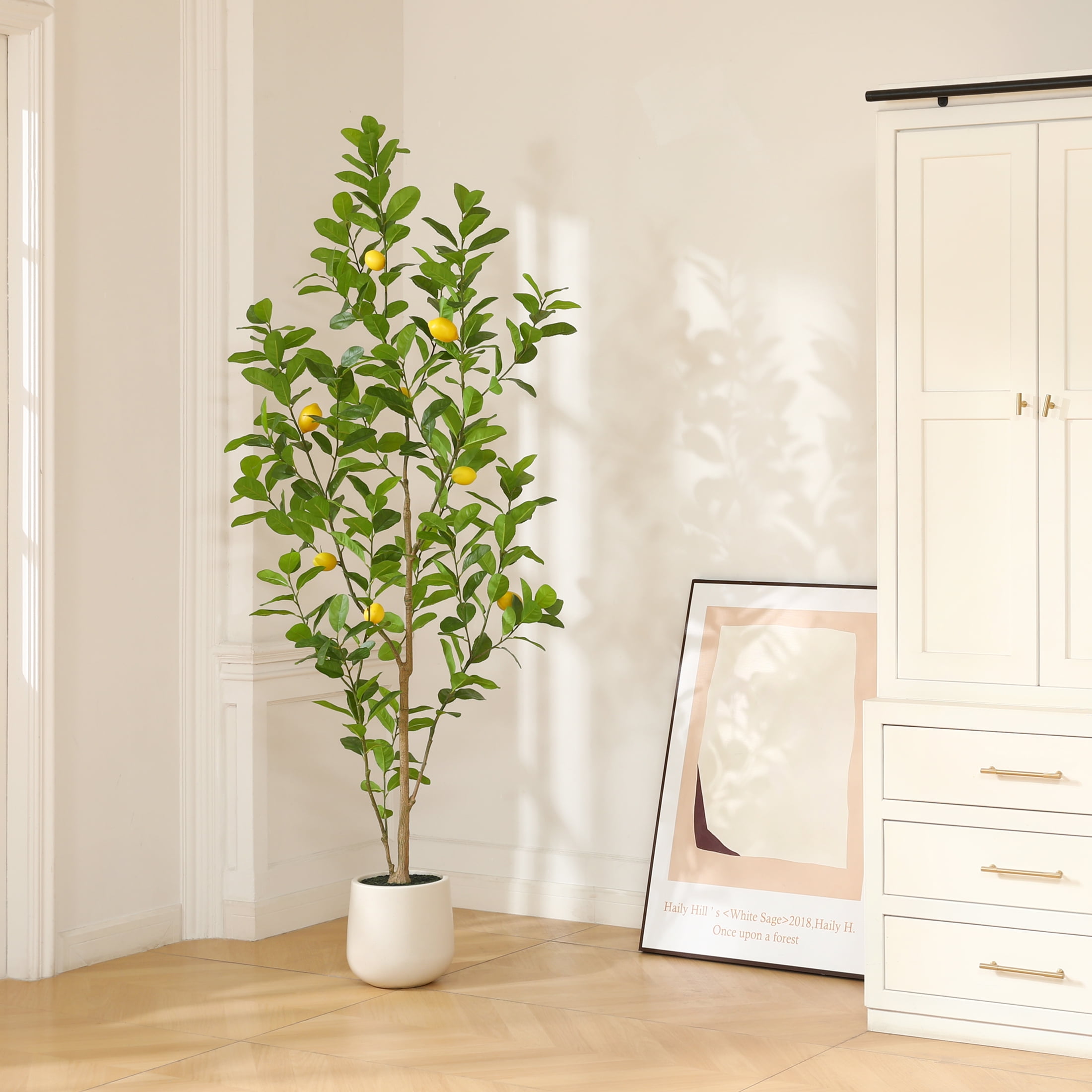 7ft Artificial Lemon Tree with Oval White Pot, Realistic Looking ...