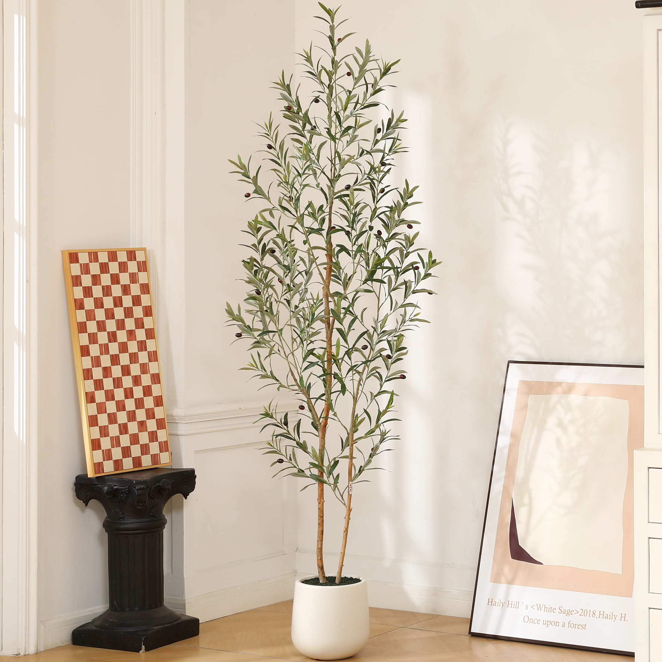 7ft Artificial Olive Tree with 10.5 inch White Planter, Tall Fake Olive ...
