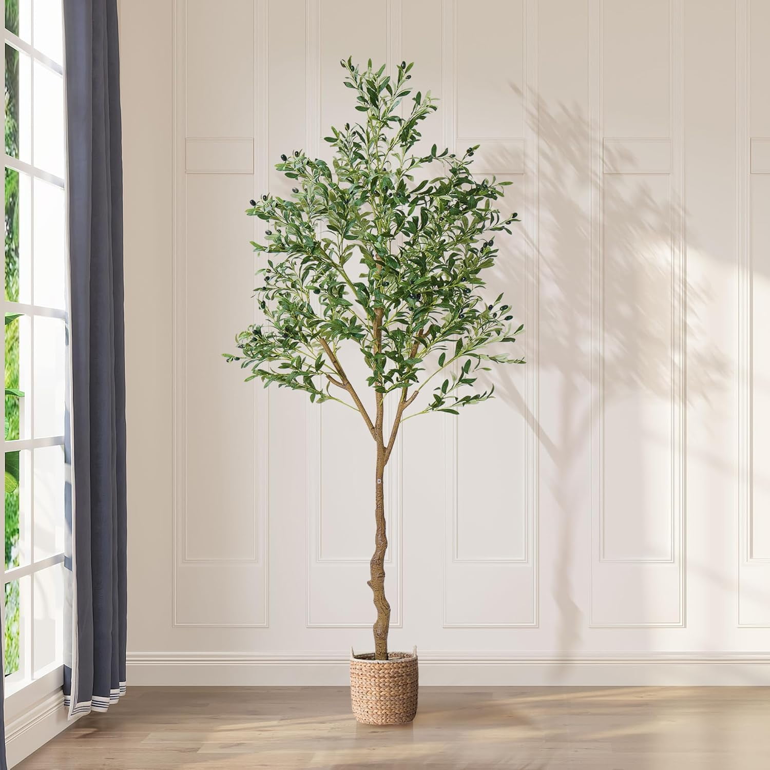 7ft Artificial Olive Tree, Fake Potted Olive Tree with Realistic ...