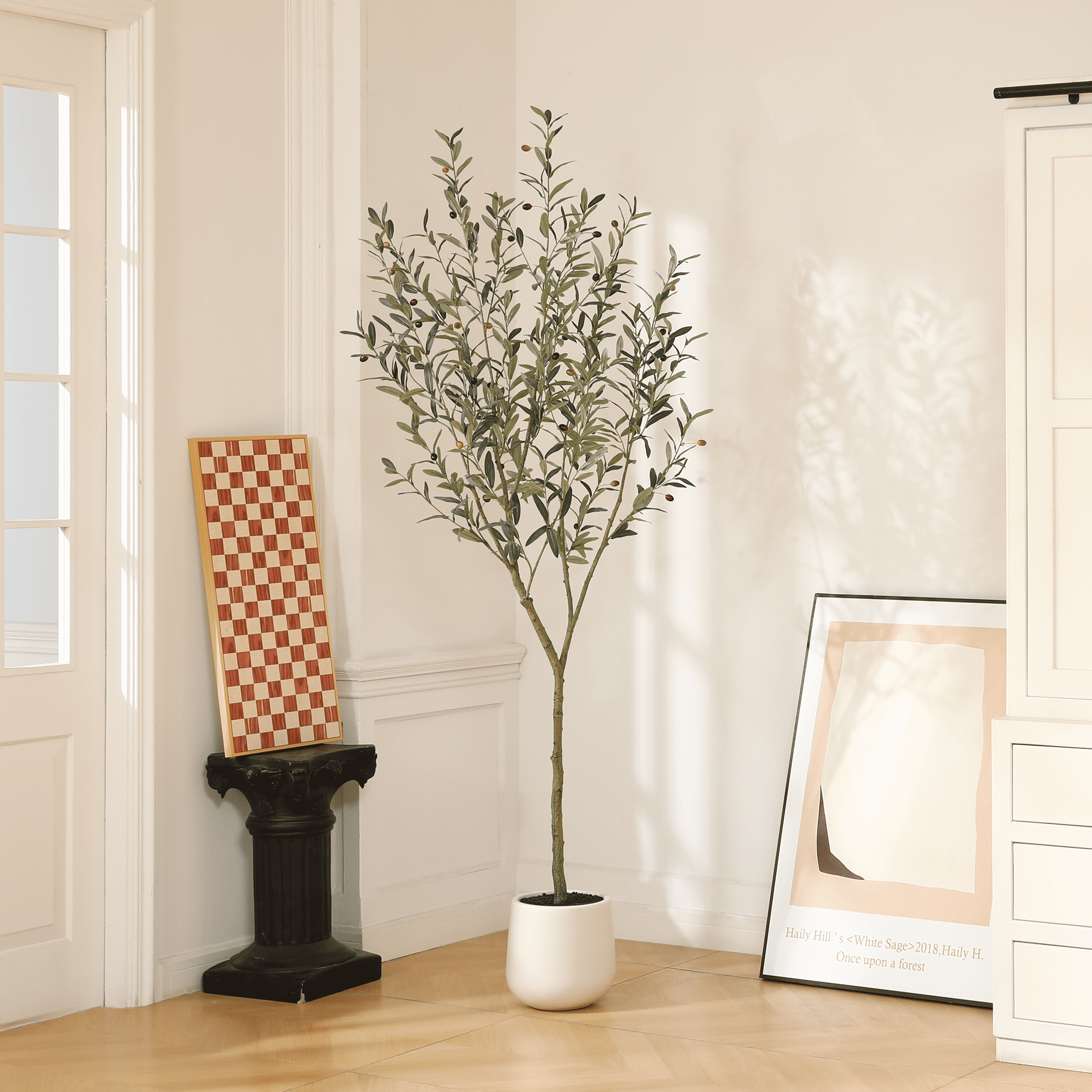 7ft Artificial Olive Tree in Ellipse White Pot, 1 Pack - Realistic Faux ...