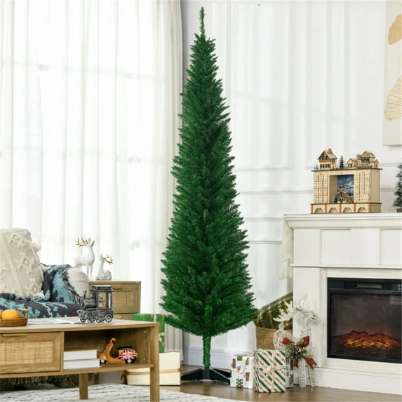 7ft Artificial Pencil Slim Light Green Christmas Tree Unlit-Tall Skinny ...