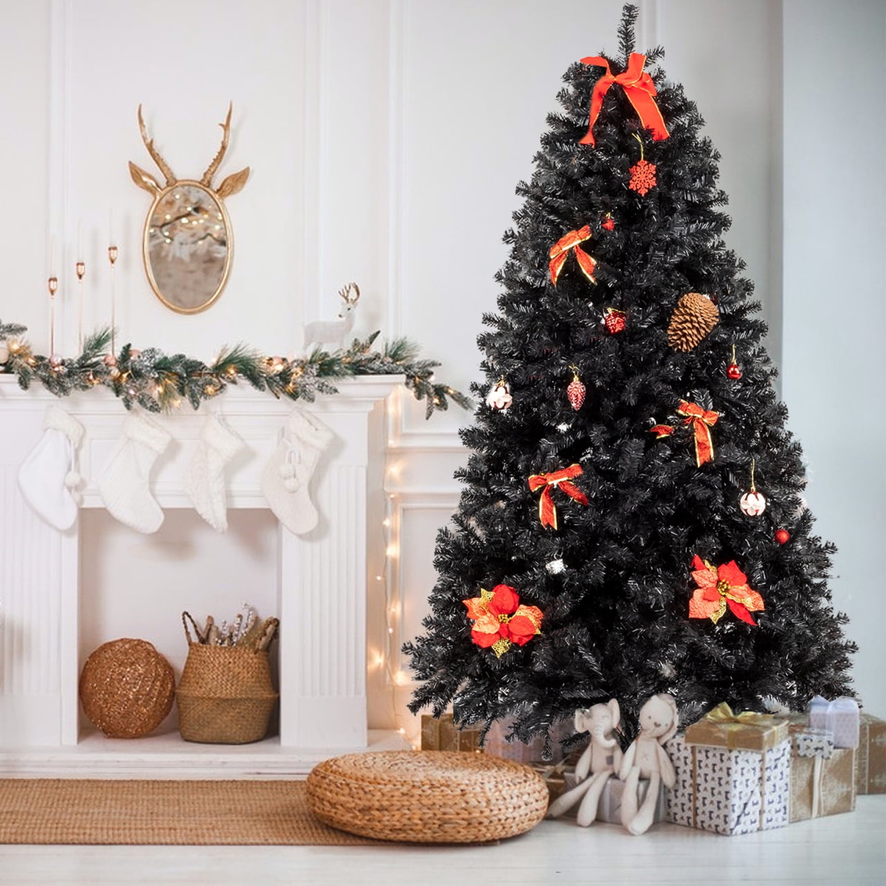 7ft Black Christmas Tree, Black Artificial Christmas Pine Tree with ...