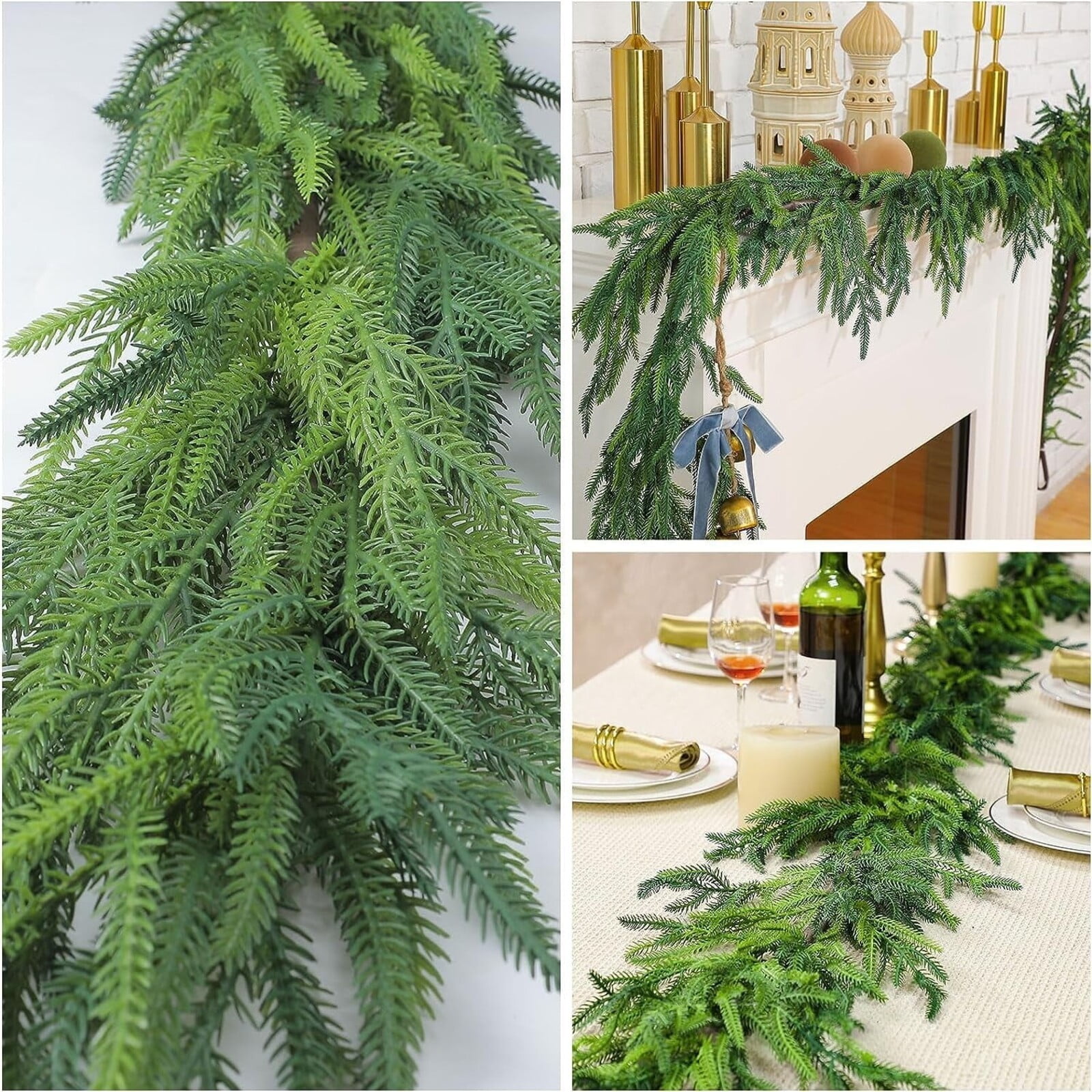 7ft Christmas Decor Artificial Norfolk Pine Garlands, Real Touch Winter Pine Garland, Green ...