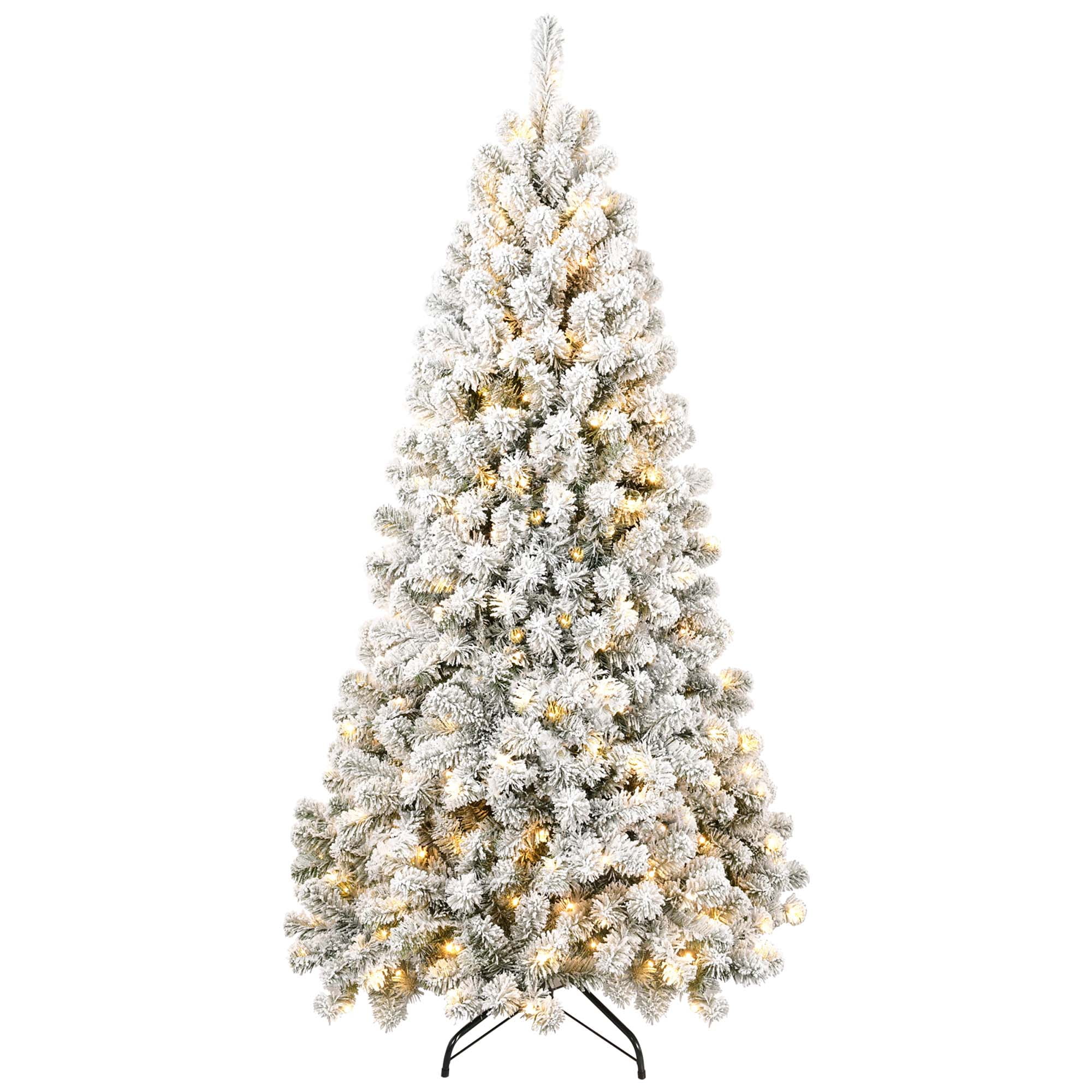 7ft Christmas Tree, Pre-lit Flocked Christmas Tree with 1,064 Memory ...