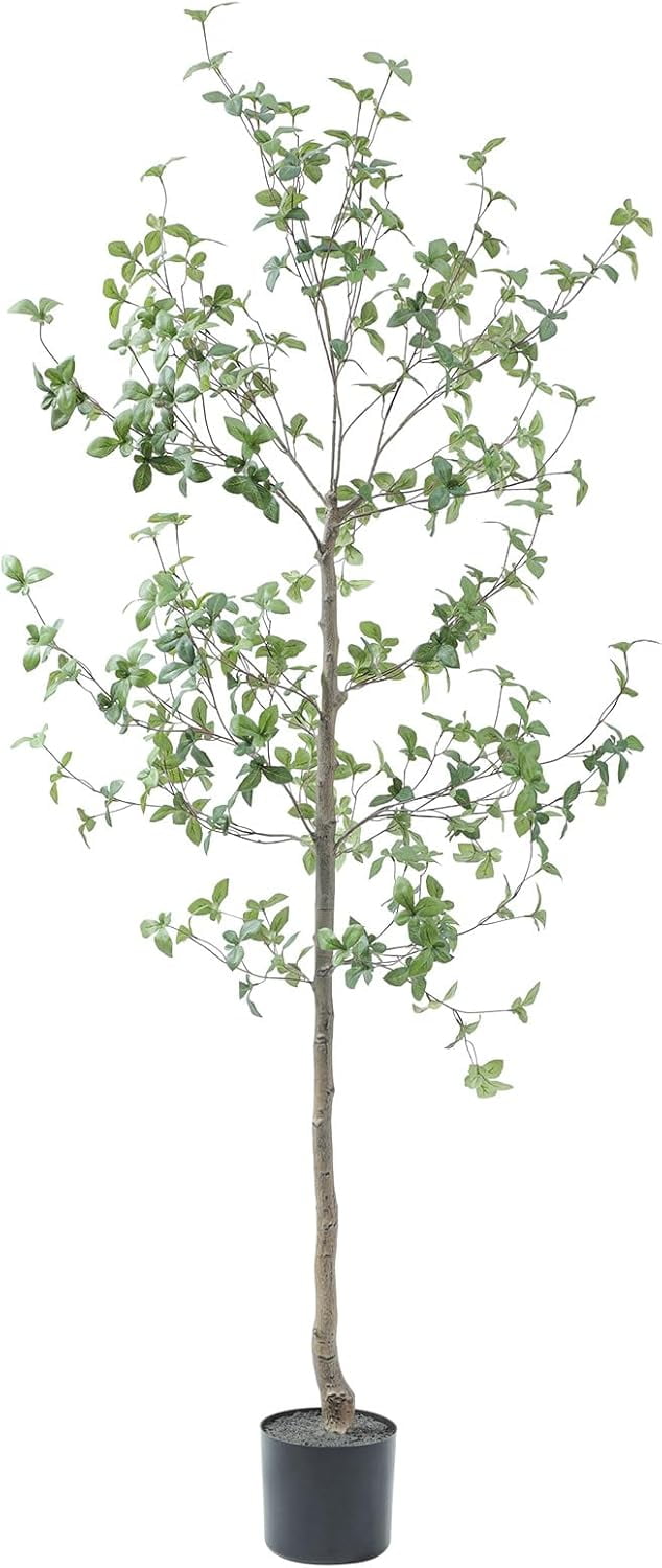 7ft Faux Quince Leaf Tree with Lifelike Leaves & Realistic Trunks, 84in ...