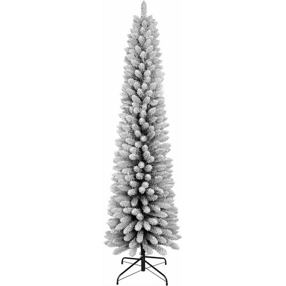 7ft Flocked Pencil Christmas Tree, Unlit Tall Skinny Christmas Tree ...